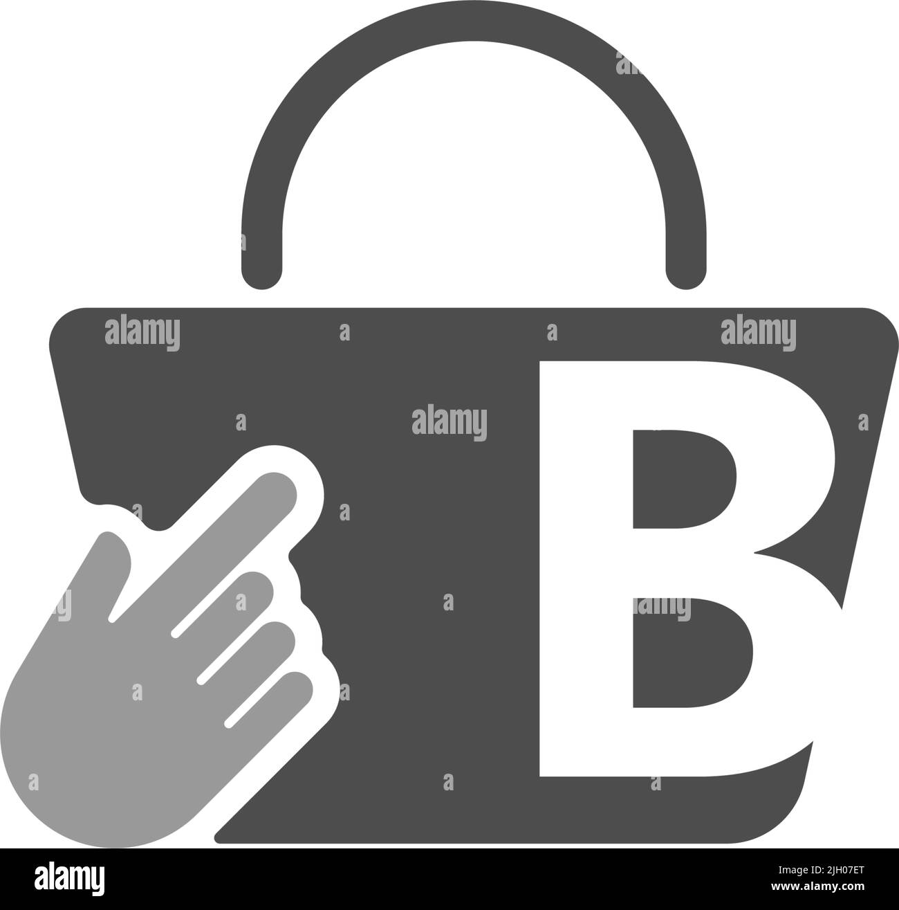 Online shopping bag, cursor click hand icon with letter B illustration ...