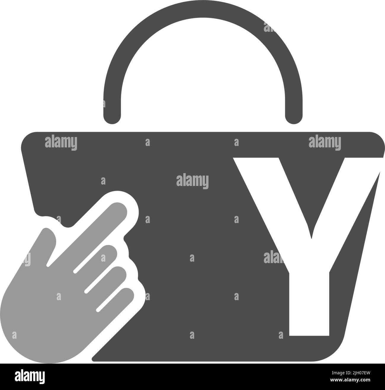 Online shopping bag, cursor click hand icon with letter Y illustration ...