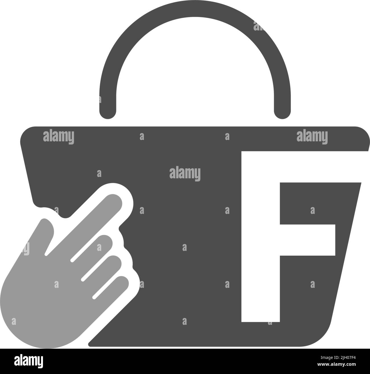Online shopping bag, cursor click hand icon with letter F illustration ...