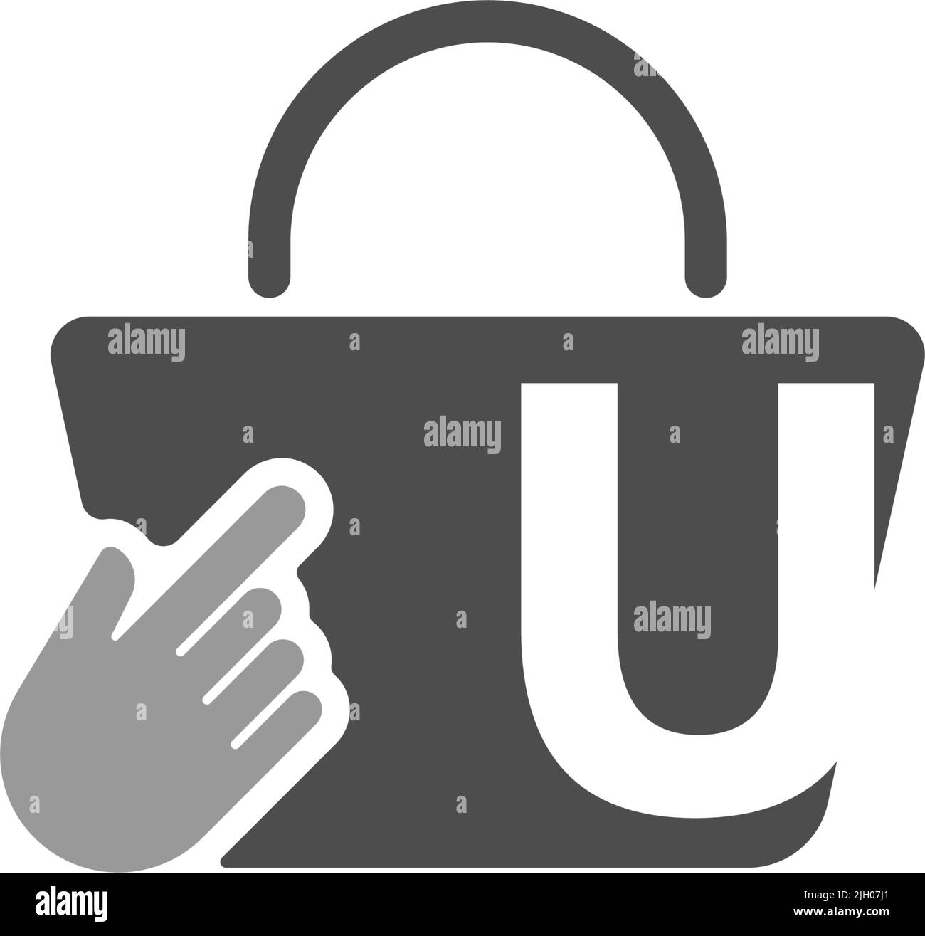 Online shopping bag, cursor click hand icon with letter U illustration ...
