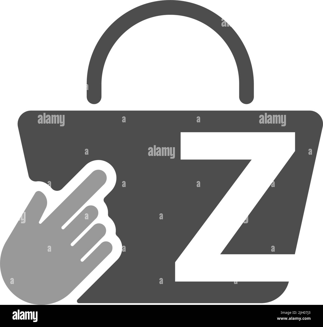Online shopping bag, cursor click hand icon with letter Z illustration ...