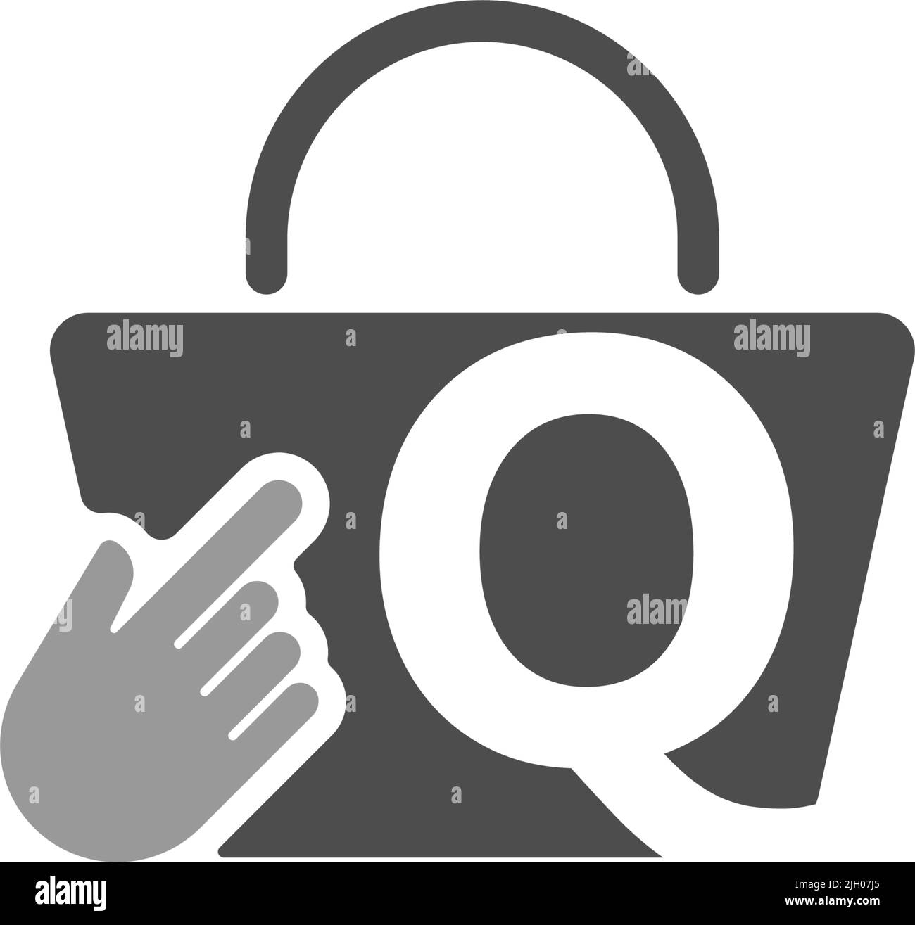 Online shopping bag, cursor click hand icon with letter Q illustration ...