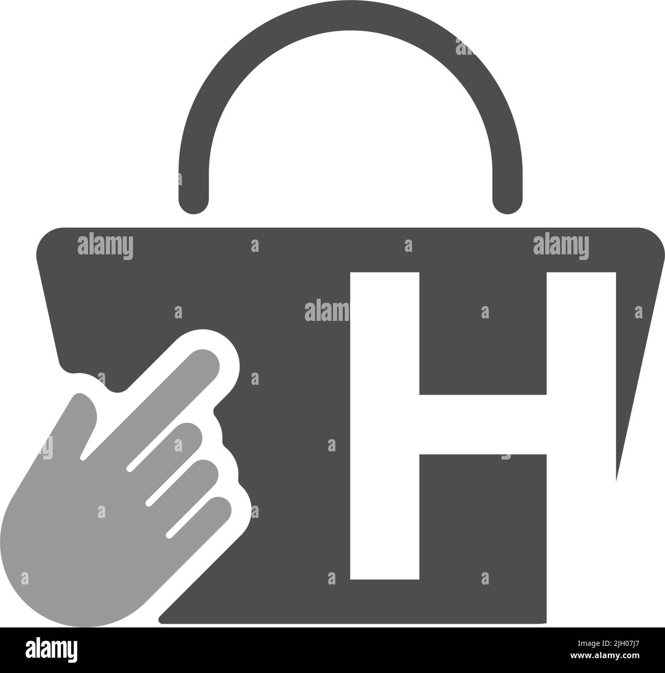 Online shopping bag, cursor click hand icon with letter H illustration ...