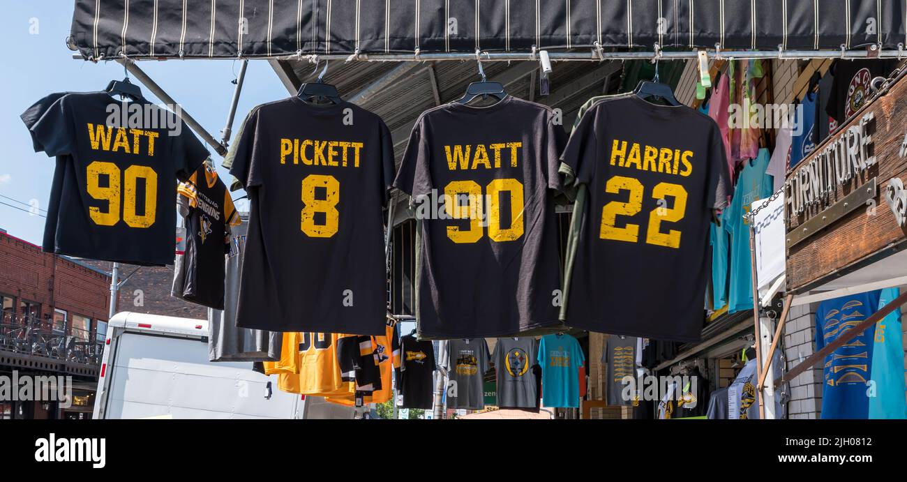 Pittsburgh Steeler t shirts for sale at a sports memorabilia shop in ...