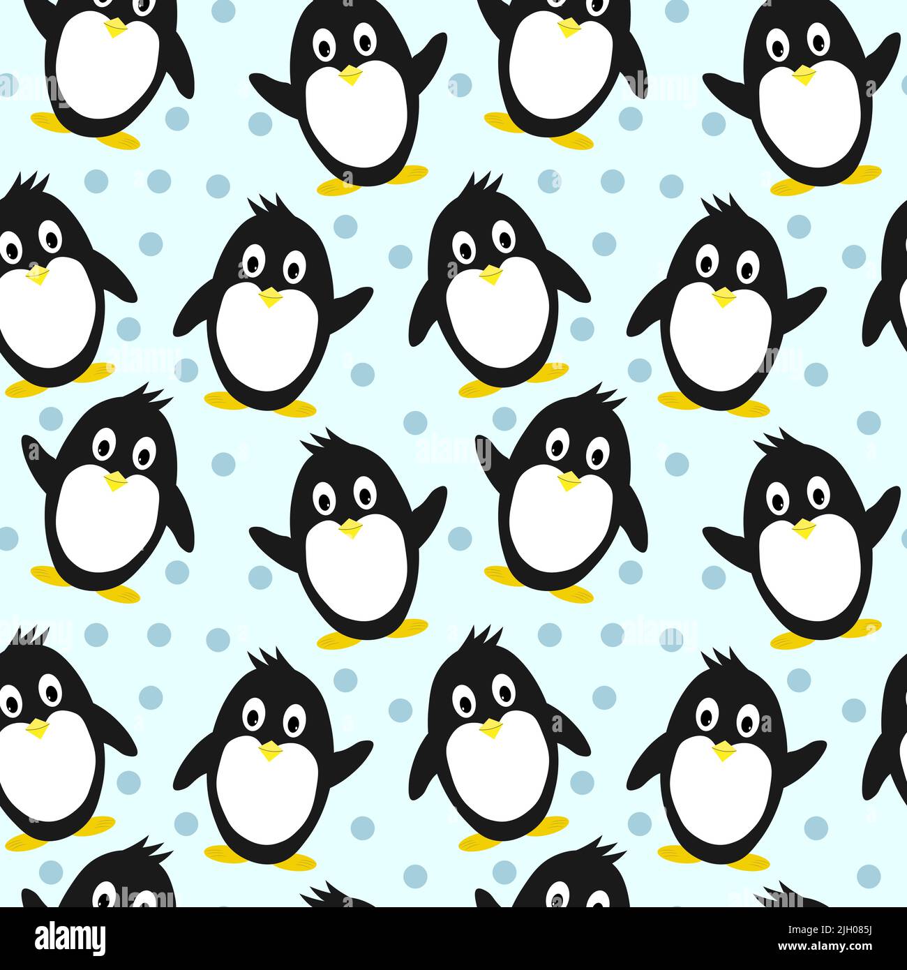 Pattern with a cute penguin on a blue background. Vector illustration ...