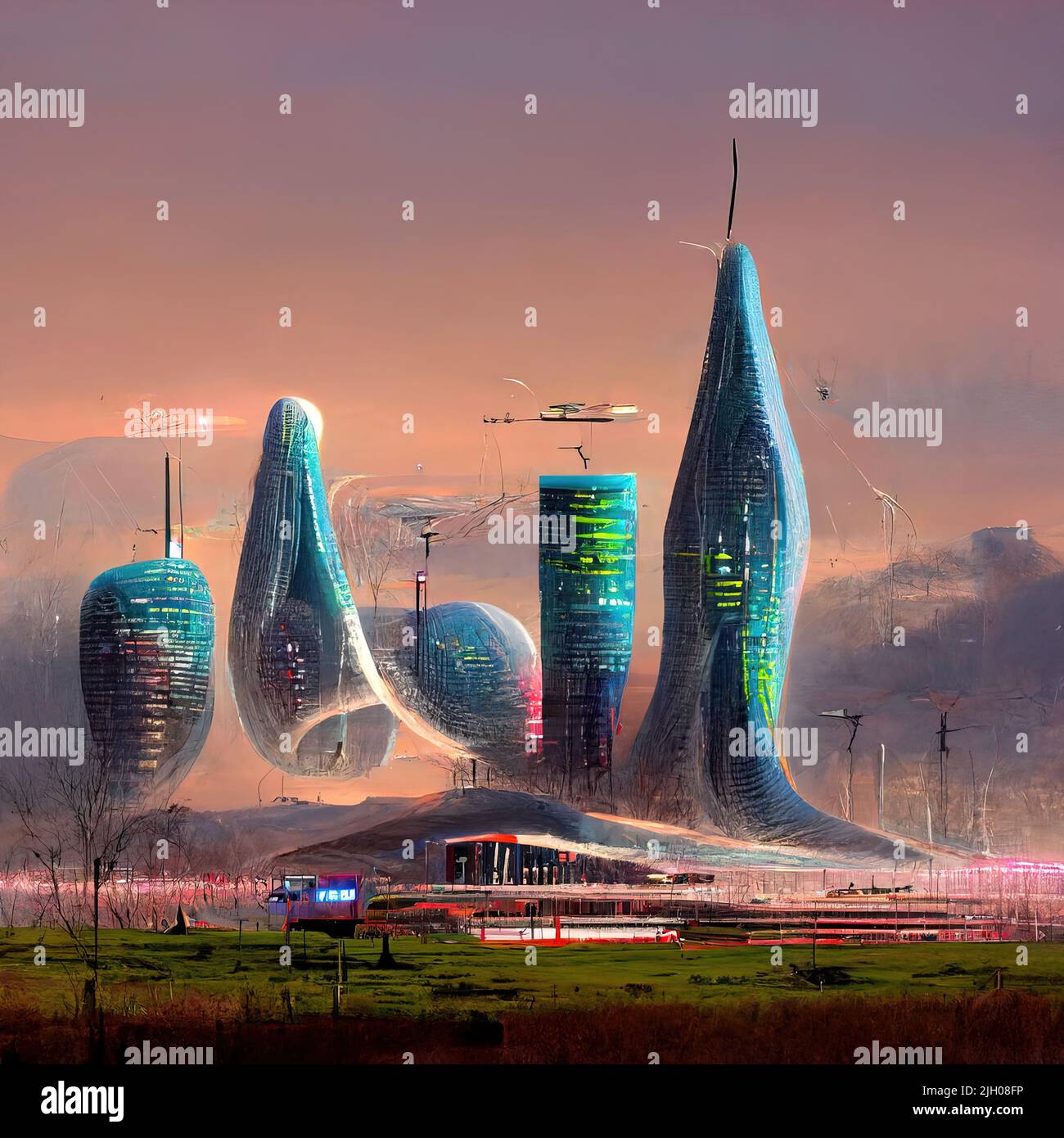 Futuristic smart city, conceptual illustration Stock Photo - Alamy
