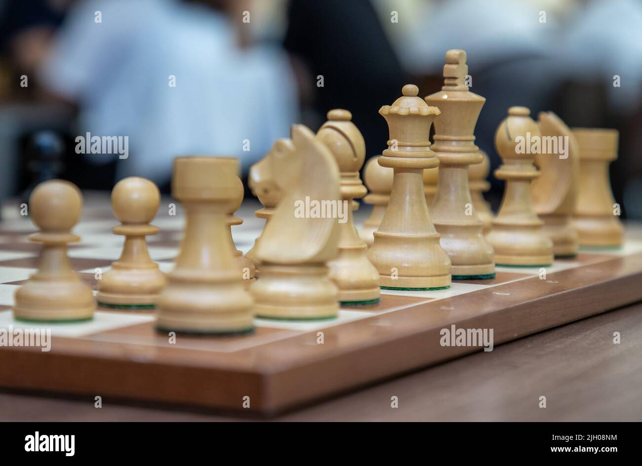 Berlin, Germany. 13th July, 2022. Pieces stand on a chess board at the ...