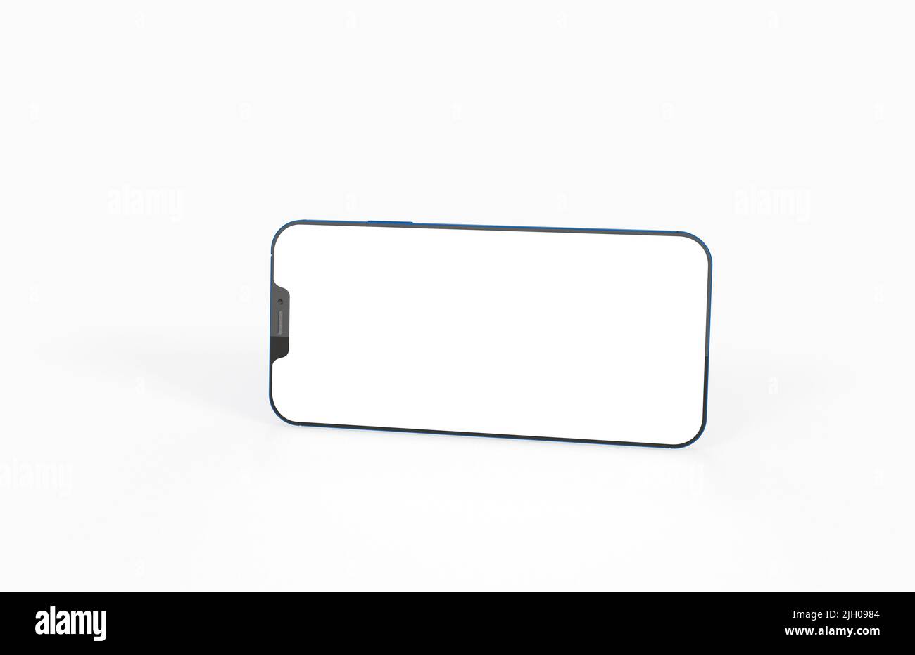 A 3D rendered phone screen in landscape orientation with white blank ...