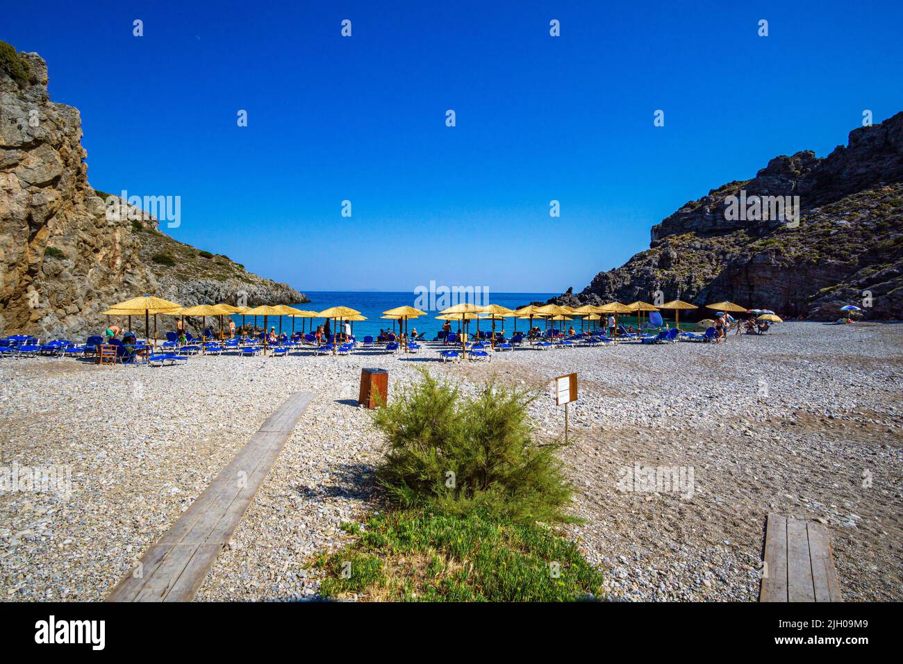 The beautiful pebbled beach of Chalkos in Kythera. Amazing scenery with ...