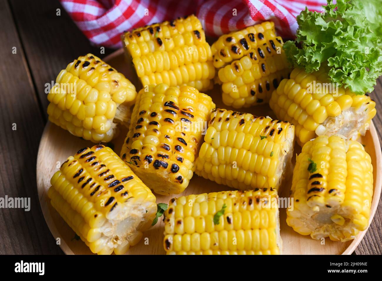 sweet corn cooked on plate background, sweet corn food with salad ...