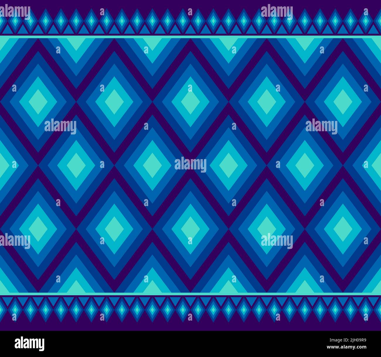 Turquoise Blue Symmetry Rhomboid Geometric Ethnic Seamless Pattern ...