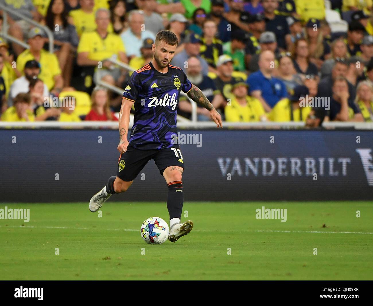 July 13, 2022: Seattle Sounders midfielder Albert Rusnak (11) dribbles ...