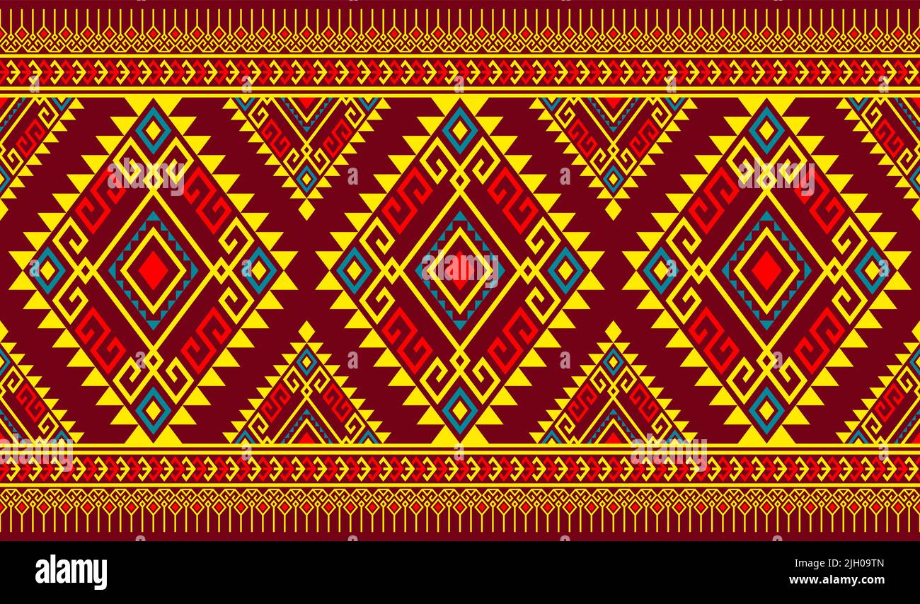 Red Yellow Green Symmetry Geometric Ethnic Seamless Pattern Design on ...