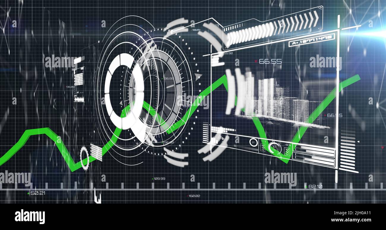 Image of scope scanning, green line, statistics recording and data processing over screen Stock ...