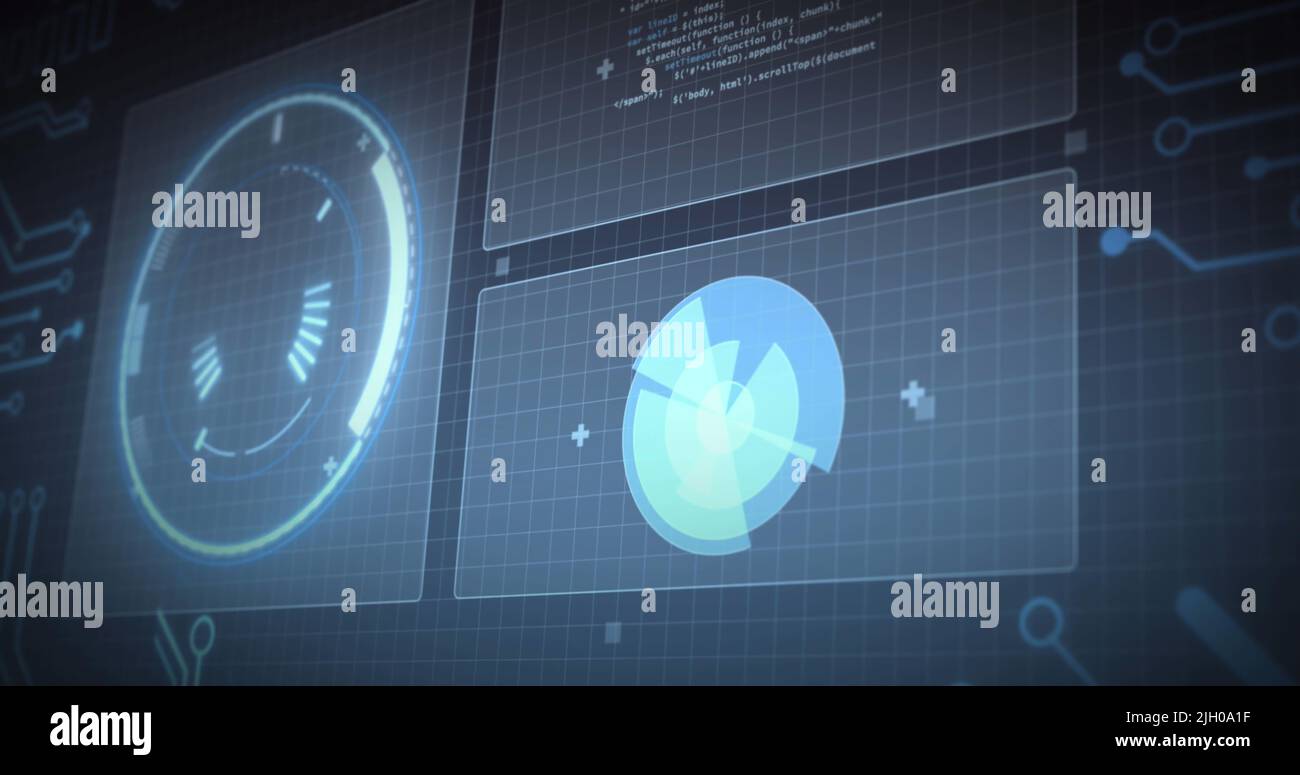 Image of data processing on moving screens Stock Photo - Alamy