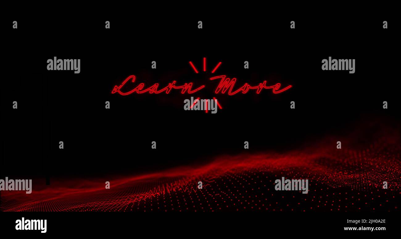 Image of learn more glowing red text over digital wave moving on black ...