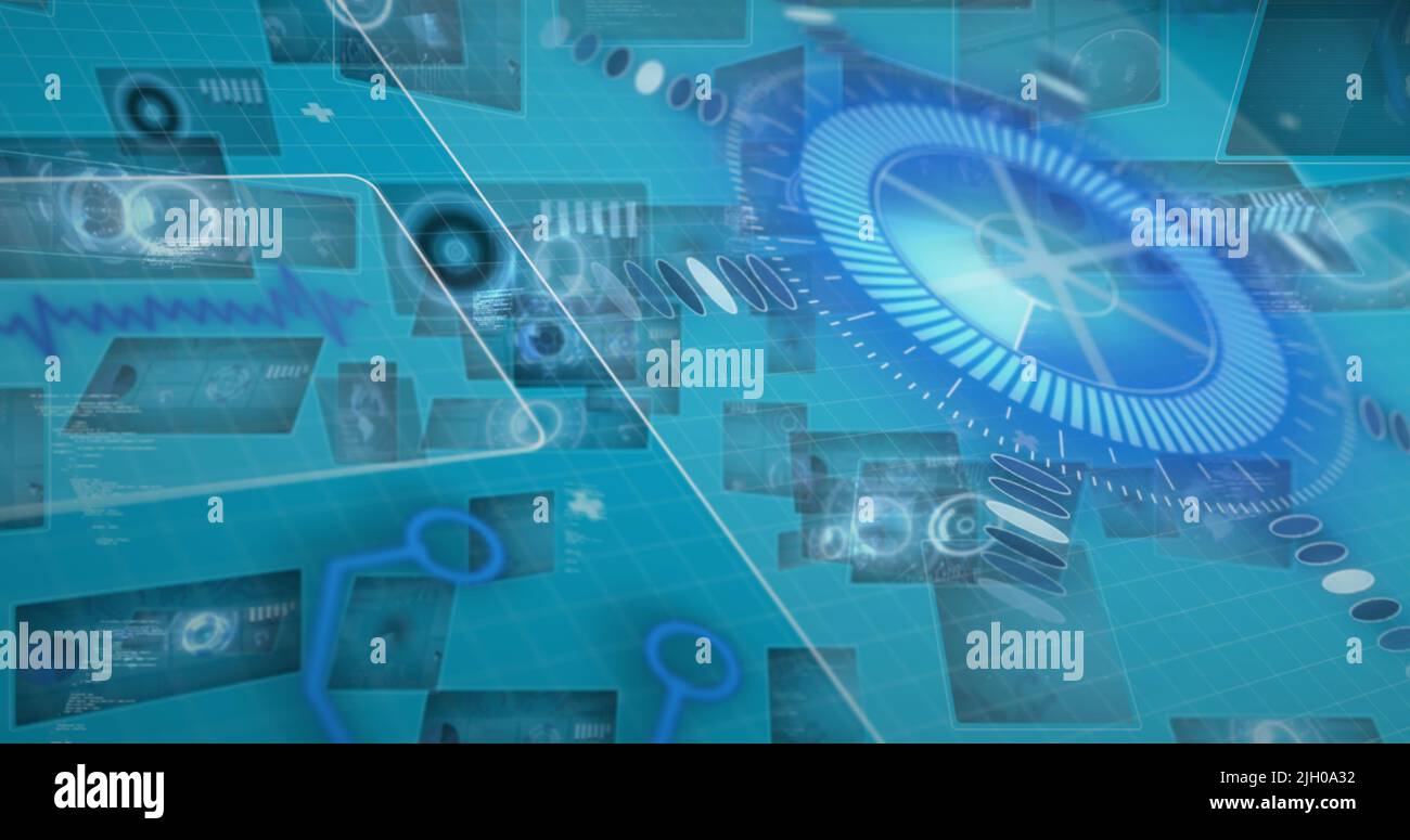 Image of scope scanning and moving screens with data processing Stock Photo - Alamy