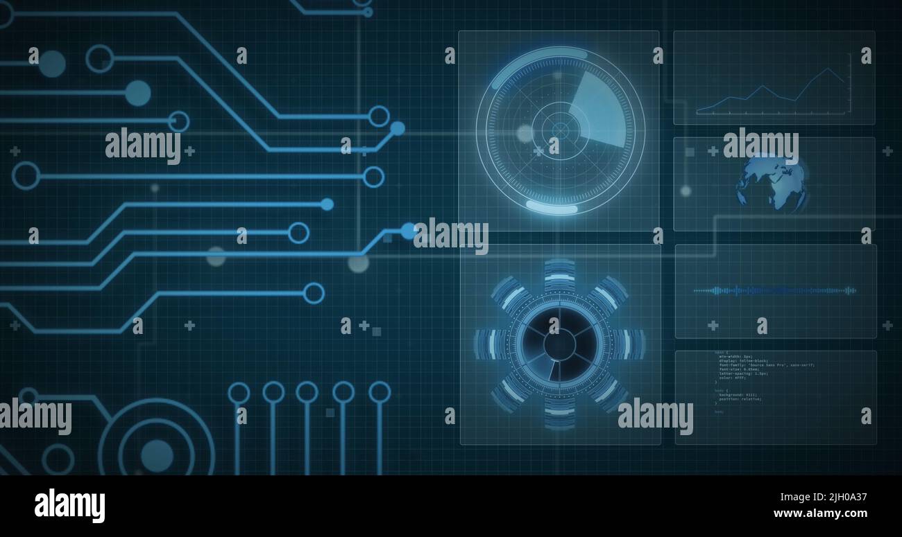 Image of scope scanning and computer circuit board with data processing ...