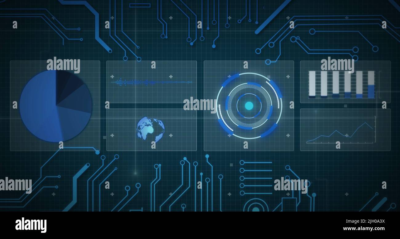 Image of scope scanning and computer circuit board with data processing Stock Photo - Alamy