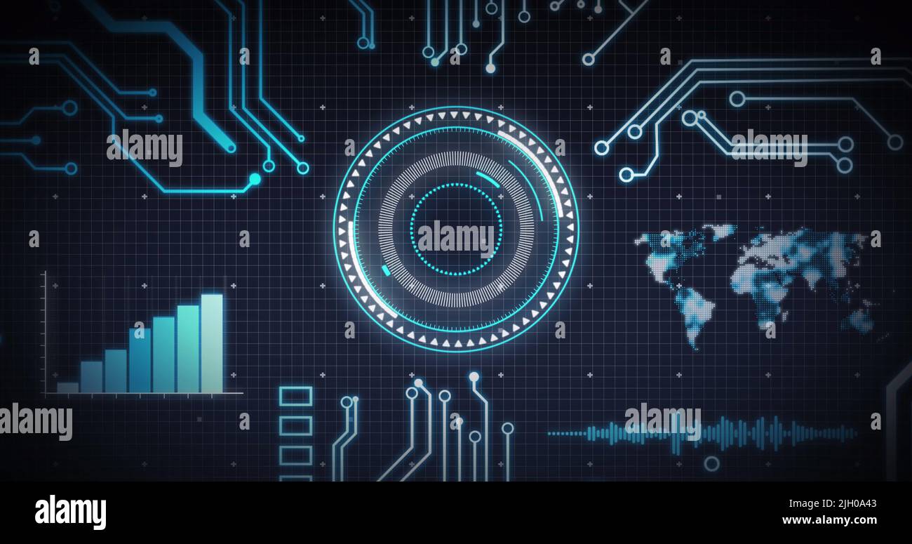 Image Of Scope Scanning And Computer Circuit Board With Data Processing
