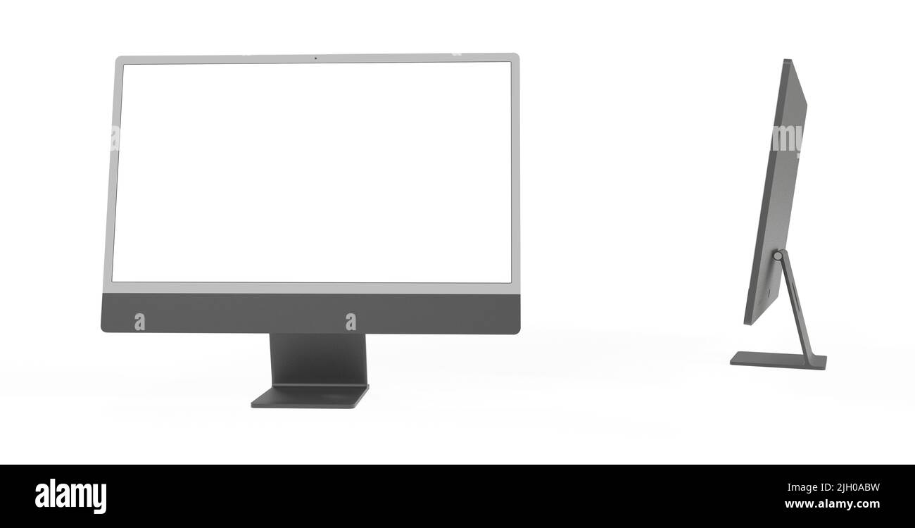 A 3D render of a modern PC screens with black frame isolated on a white ...