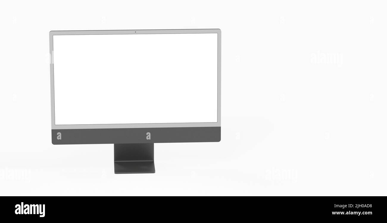 A 3D render of a modern PC screen with a black frame isolated on a ...