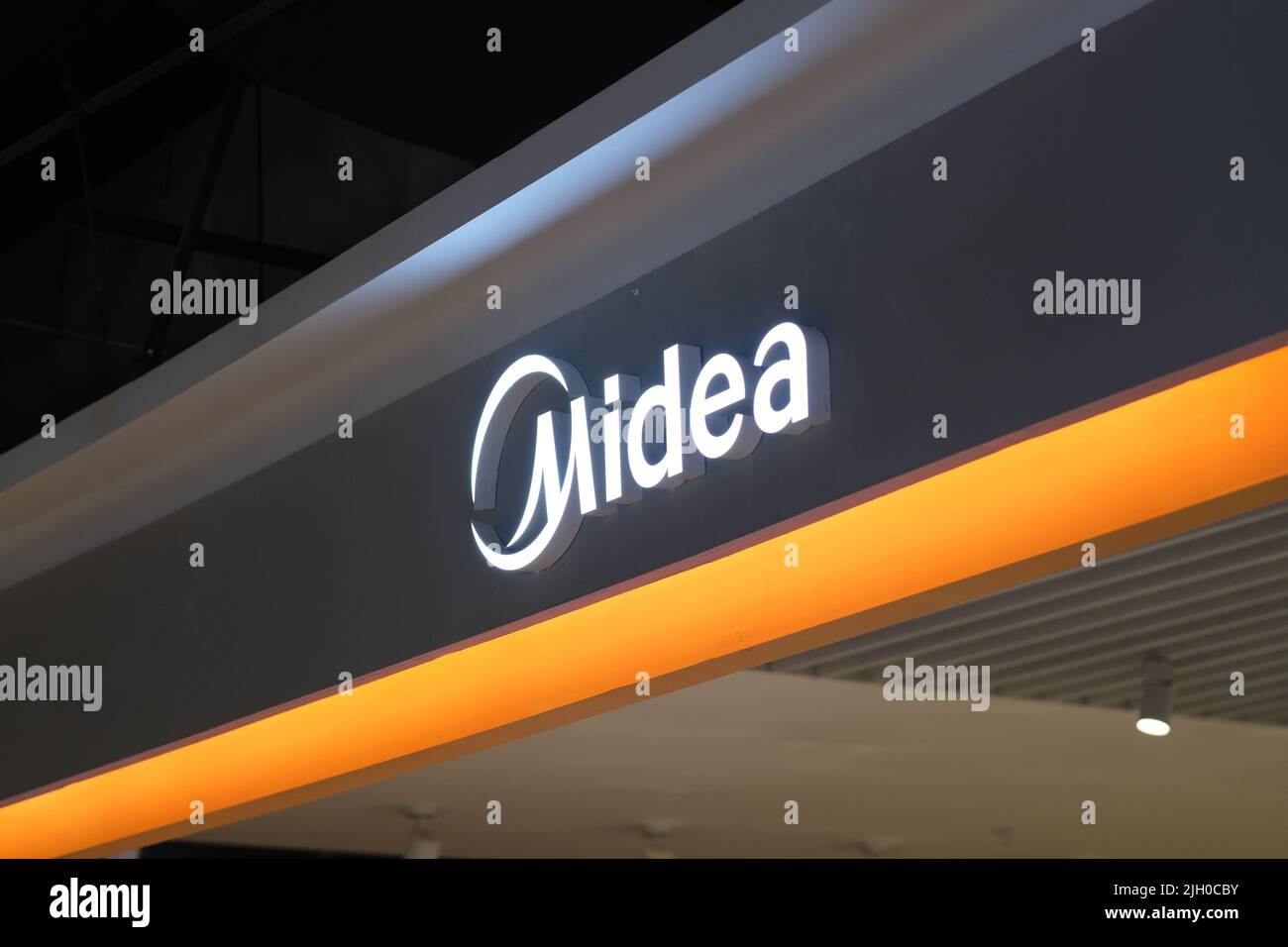 Shanghai,China-June 12th 2022: close up Midea store sign. A Chinese ...