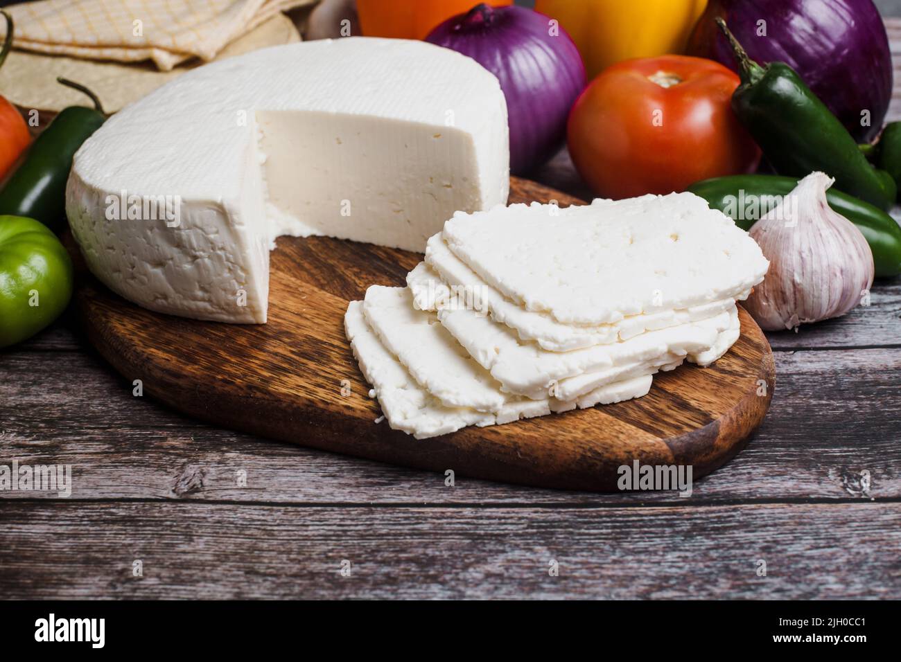 Mexican white panela cheese with fresh ingredients in Mexico Latin ...