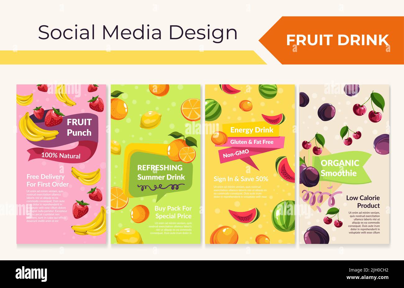 Fruit drink advertising at network banner set Stock Vector Image & Art ...