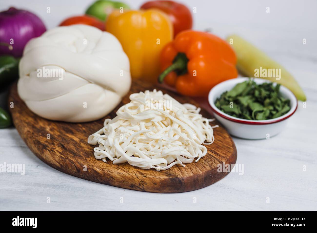 Mexican Oaxaca cheese with fresh ingredients in Mexico Latin America ...