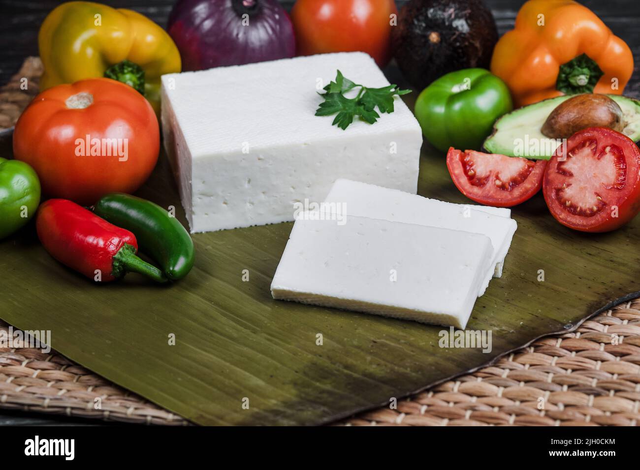 Mexican white panela cheese with fresh ingredients in Mexico Latin ...
