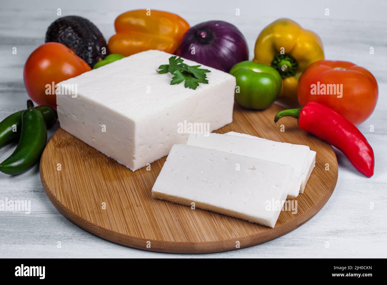 Mexican white panela cheese with fresh ingredients in Mexico Latin ...