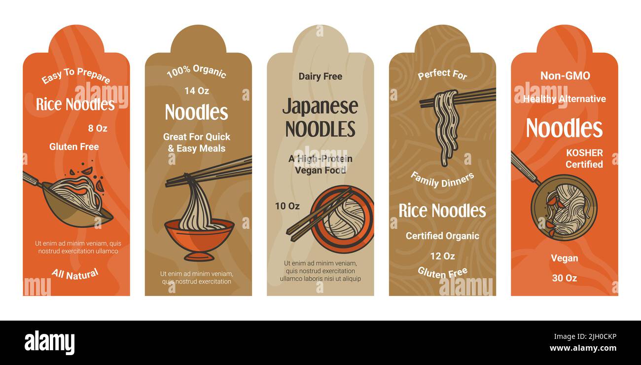 Package label design, emblem set for rice noodles Stock Vector Image ...