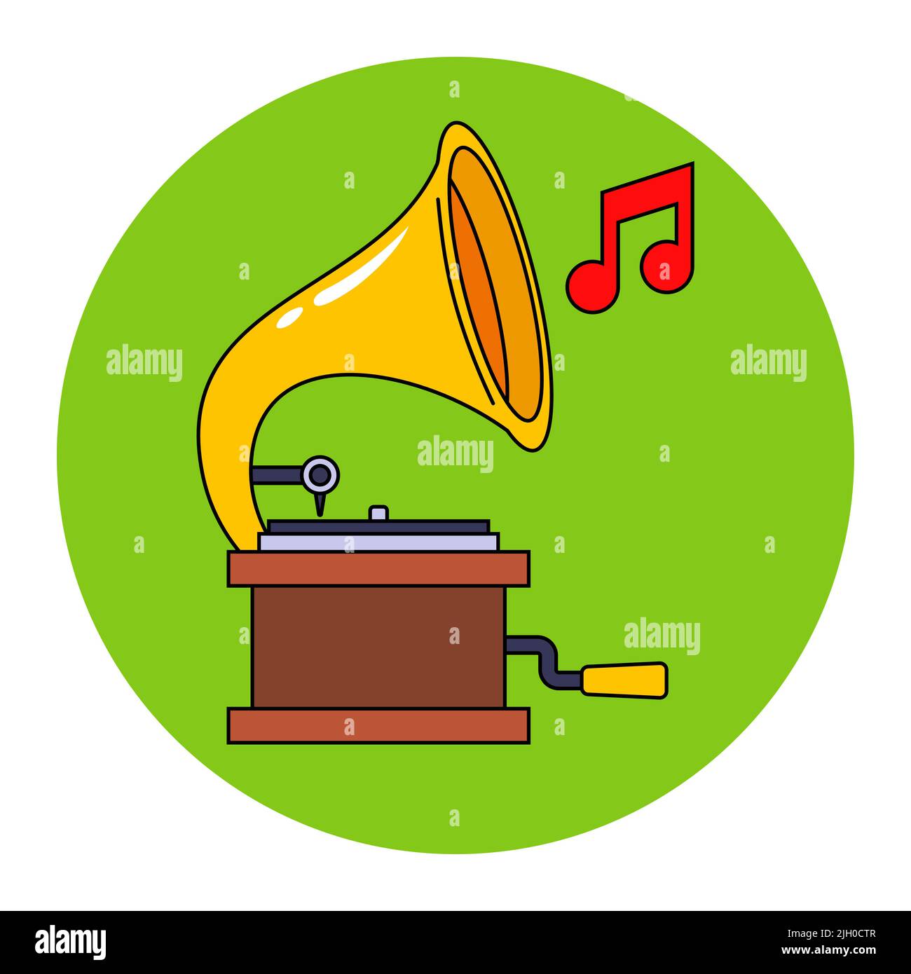 vintage gramophone plays classical music. flat vector illustration ...