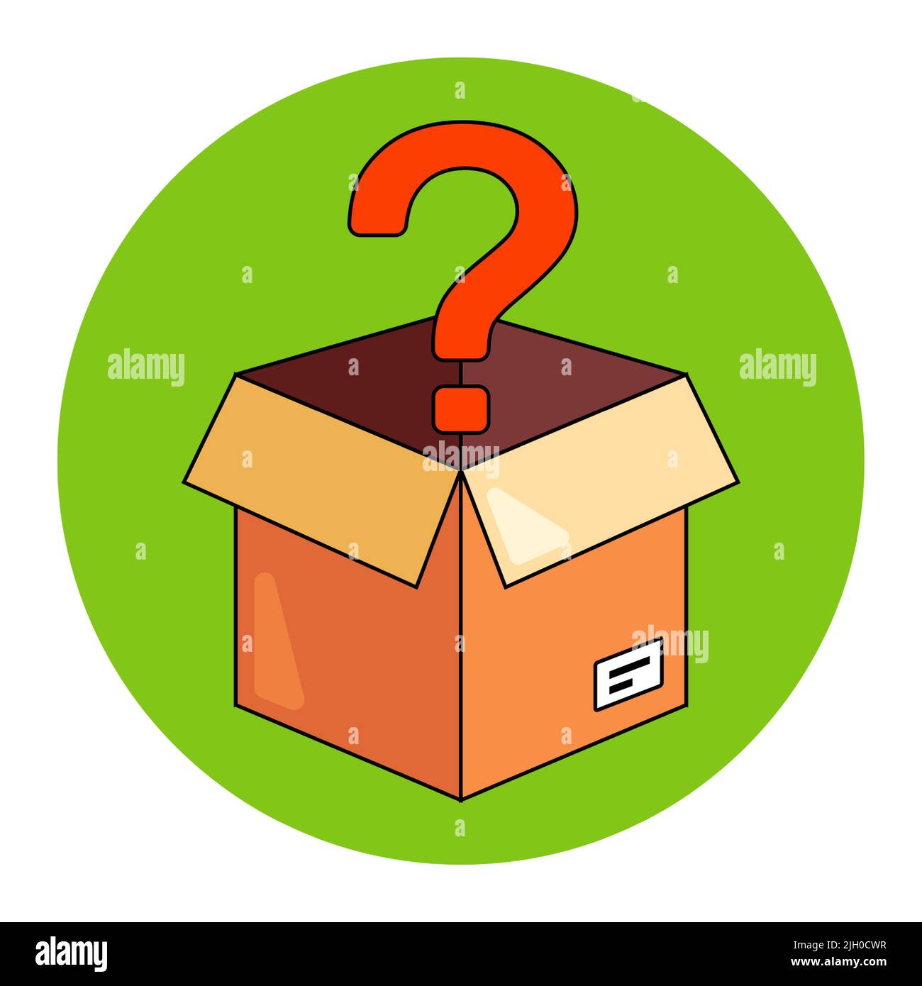 cardboard box with a red question mark. unpack an unknown parcel. flat ...