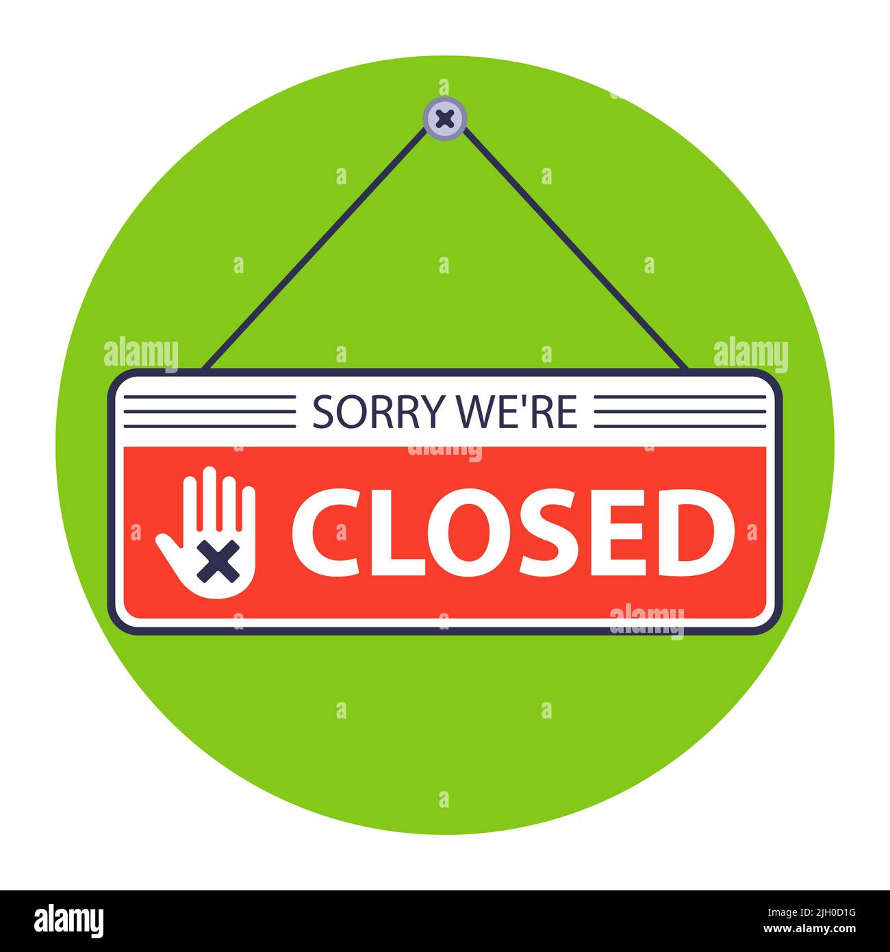 sorry, closed. a sign is hanging on the door of the store. Flat vector ...