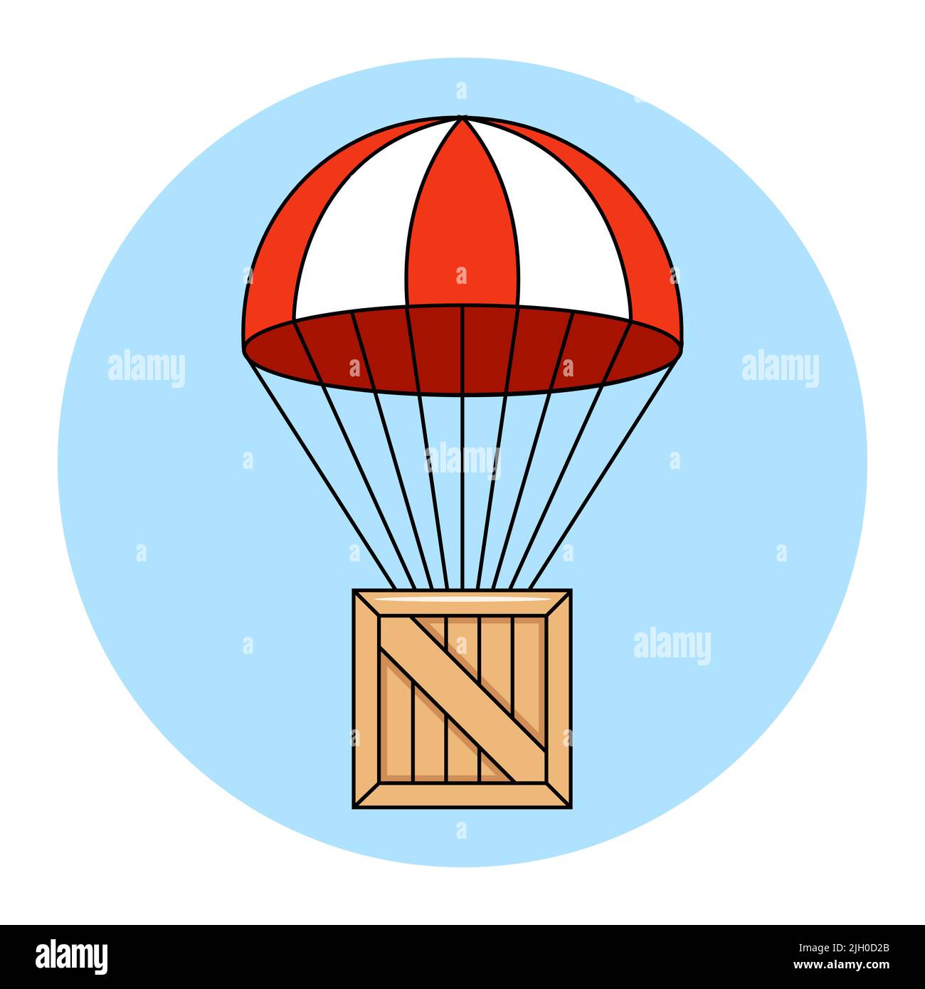a parachute with a wooden box falls to the ground. flat vector ...