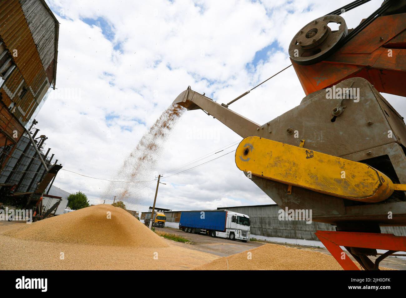 The mix of wheat and barley grains are seen at a grain terminal in ...