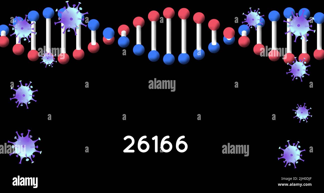 Image of dna strand and falling cells over dark background Stock Photo ...