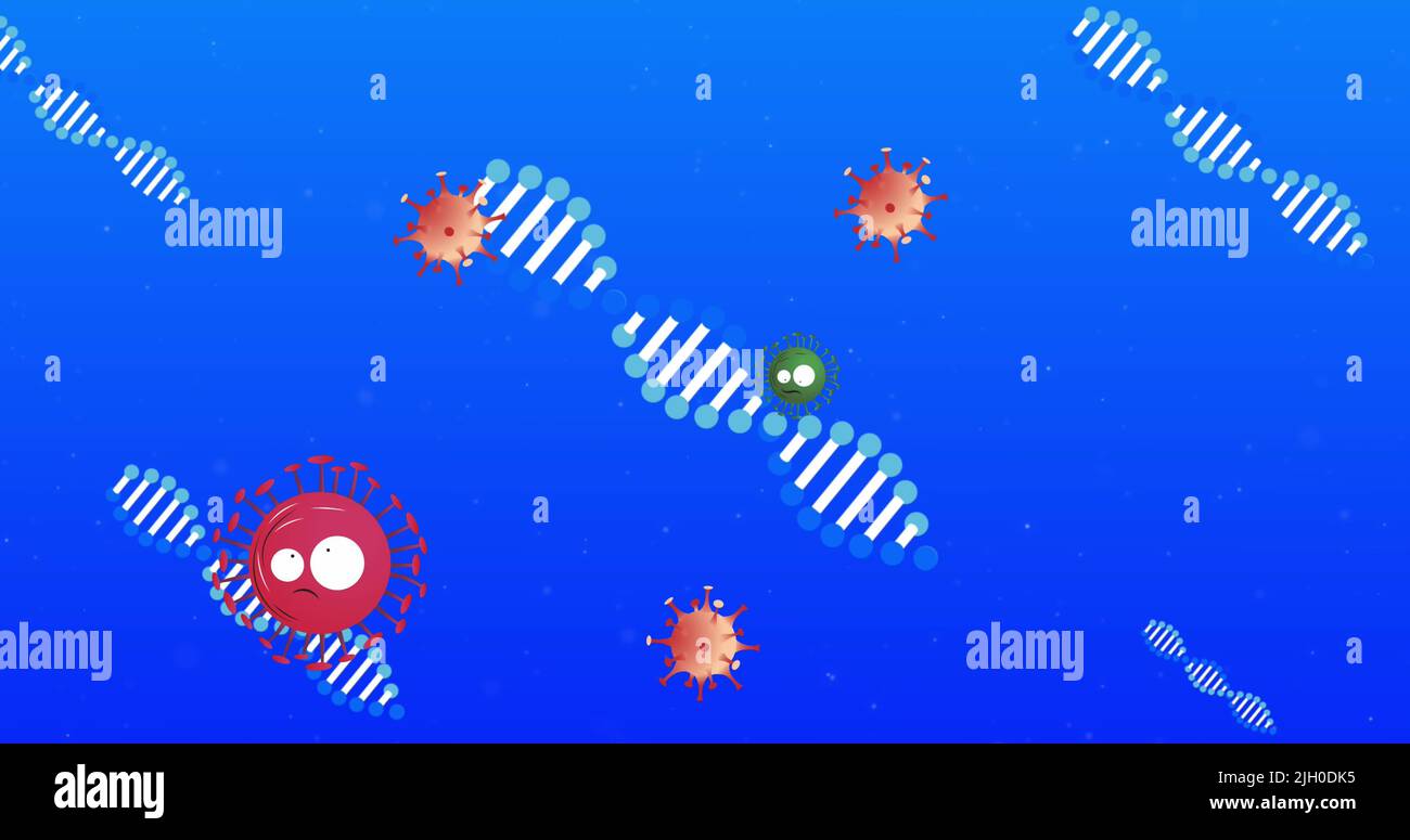 Image of dna strand and falling cells over blue background Stock Photo ...