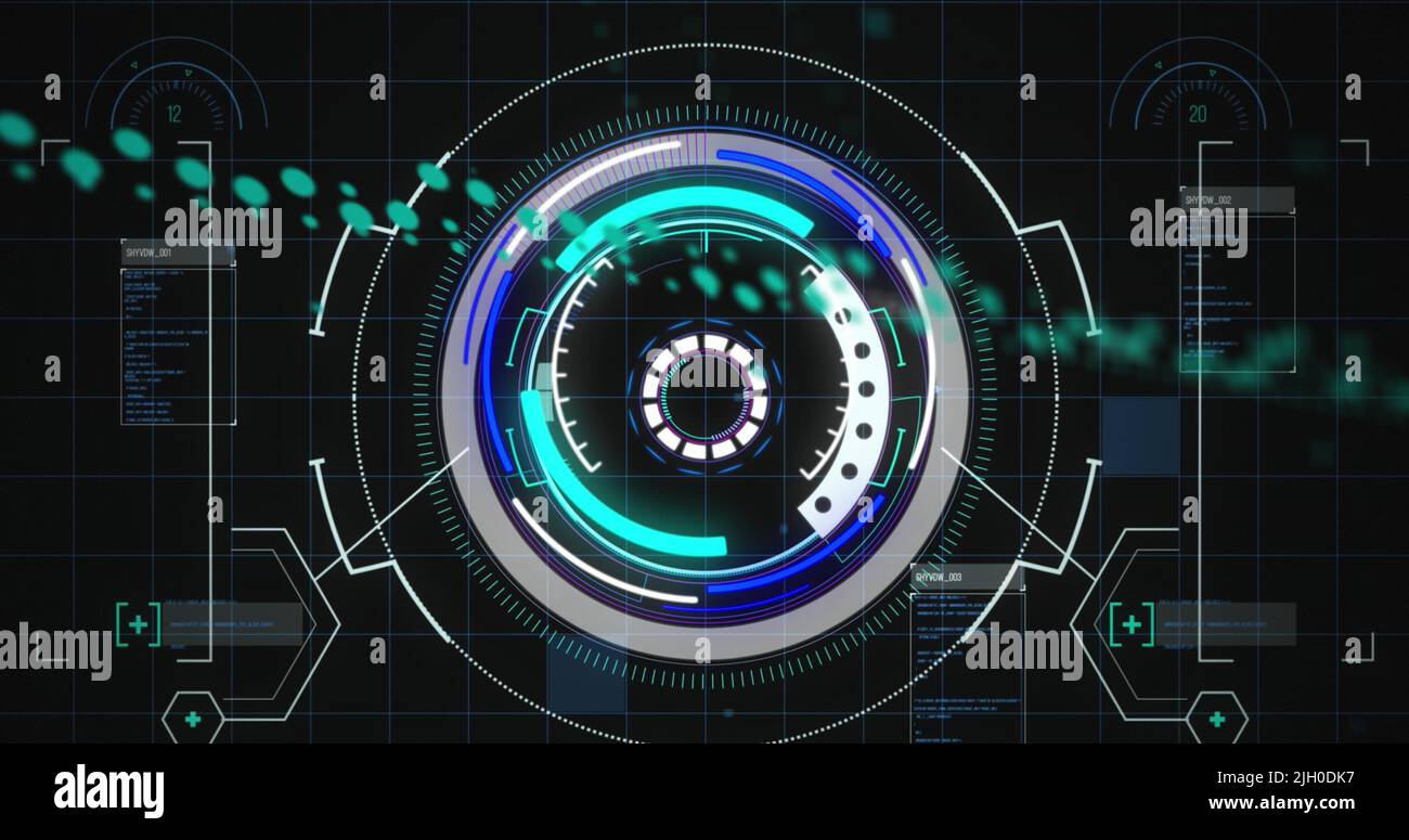 Image of digital interface with scan scoping over black background Stock Photo - Alamy