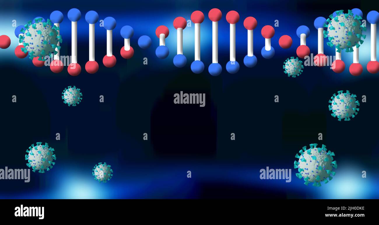 Image of dna strand and falling cells over dark background Stock Photo ...