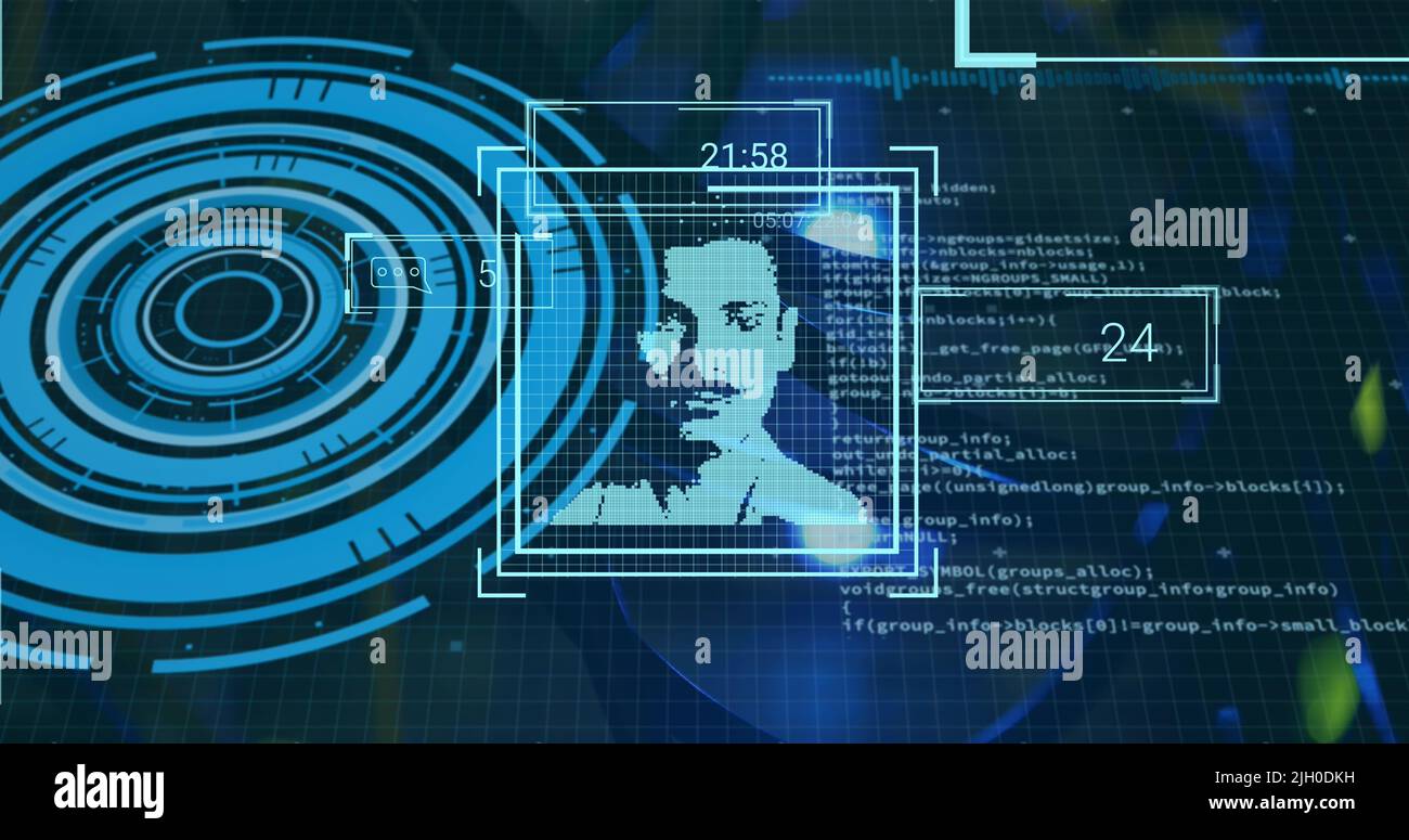 Image of digital interface with scan scoping over dark background Stock Photo - Alamy