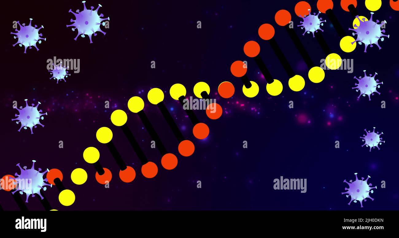 Image of dna strand and falling cells over dark background Stock Photo ...