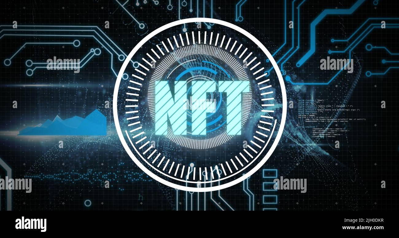 Image of digital interface with scan scoping and nft text over black ...