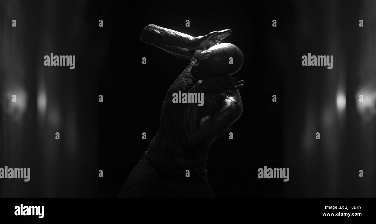 Illustration monster in dark background Black and White Stock Photos ...