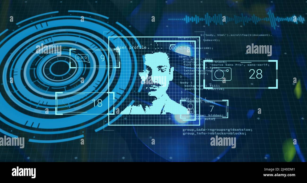 Image of digital interface with scan scoping over dark background Stock Photo - Alamy