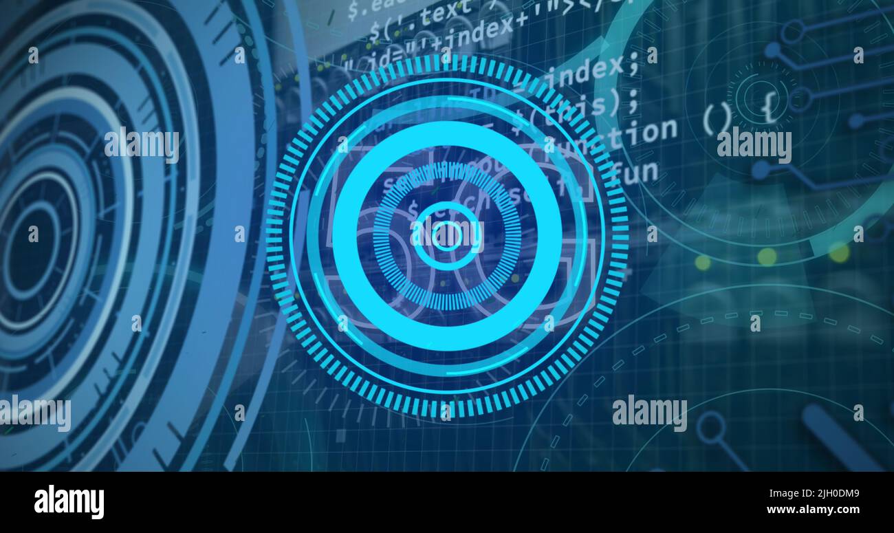 Image of digital interface with scan scoping over dark background Stock Photo - Alamy