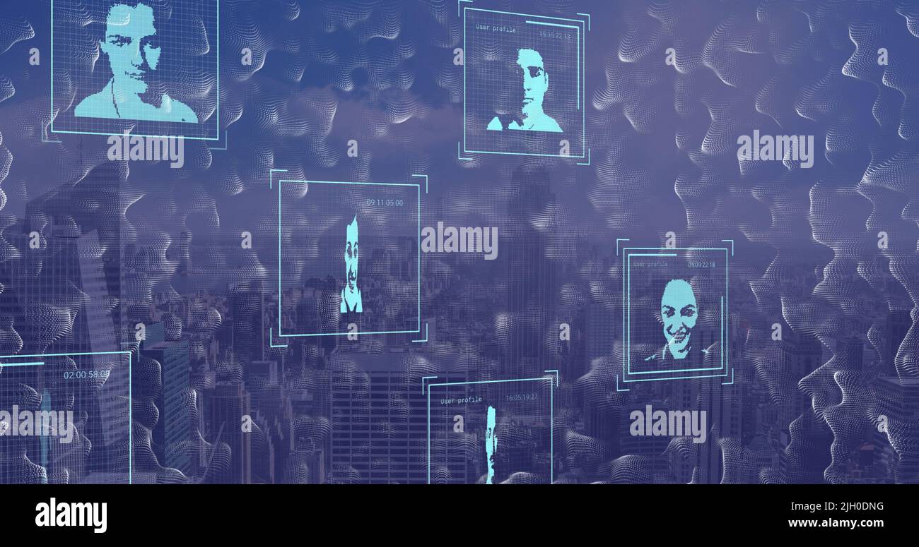 Image of data processing and people icons over cityscape Stock Photo ...