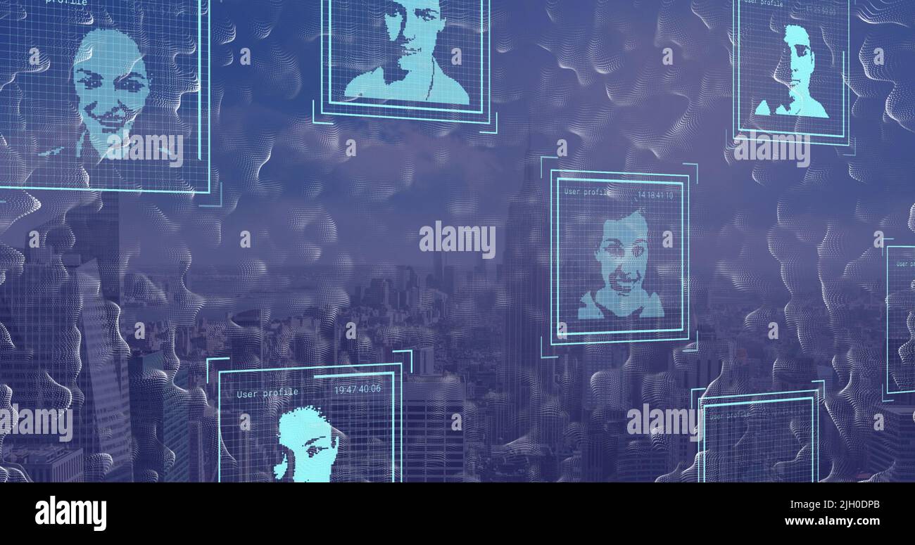 Image of data processing and people icons over cityscape Stock Photo ...